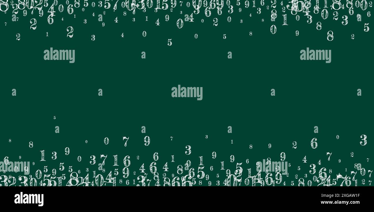 Scattered numbers. White chalk digits flying chaotic. Back to school ...