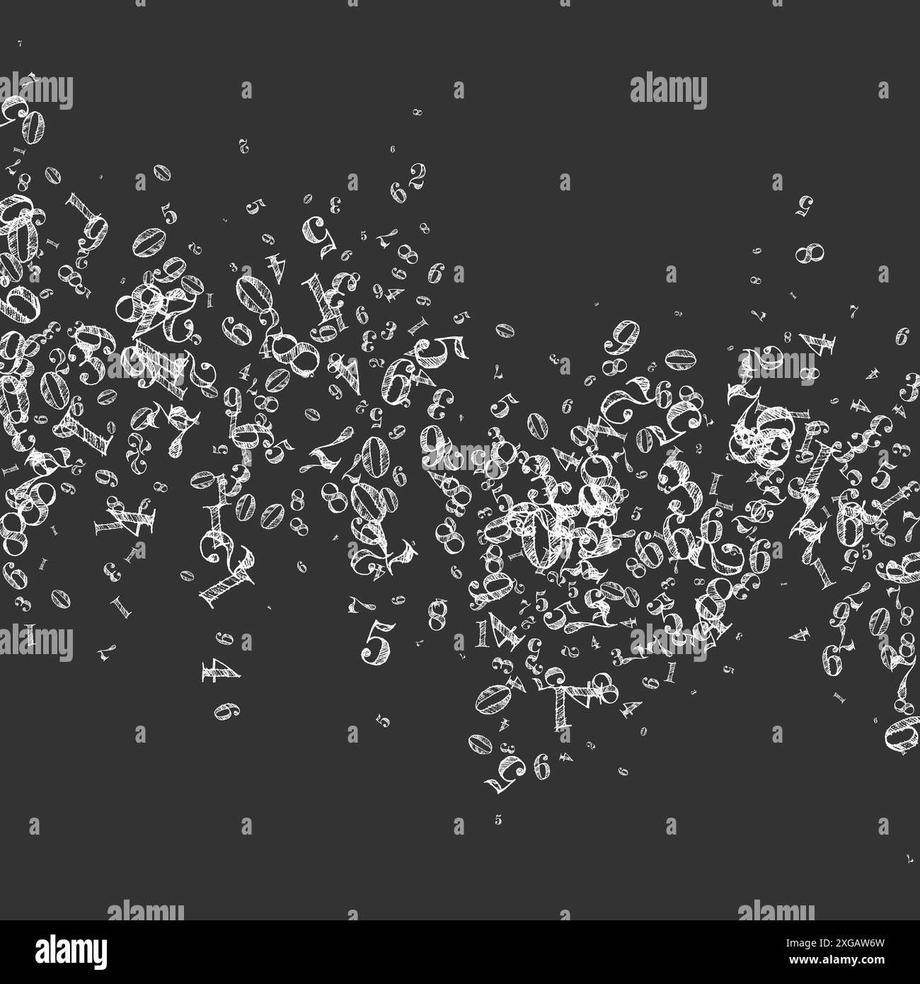 Scattered numbers. White chalk digits flying chaotic. Back to school ...