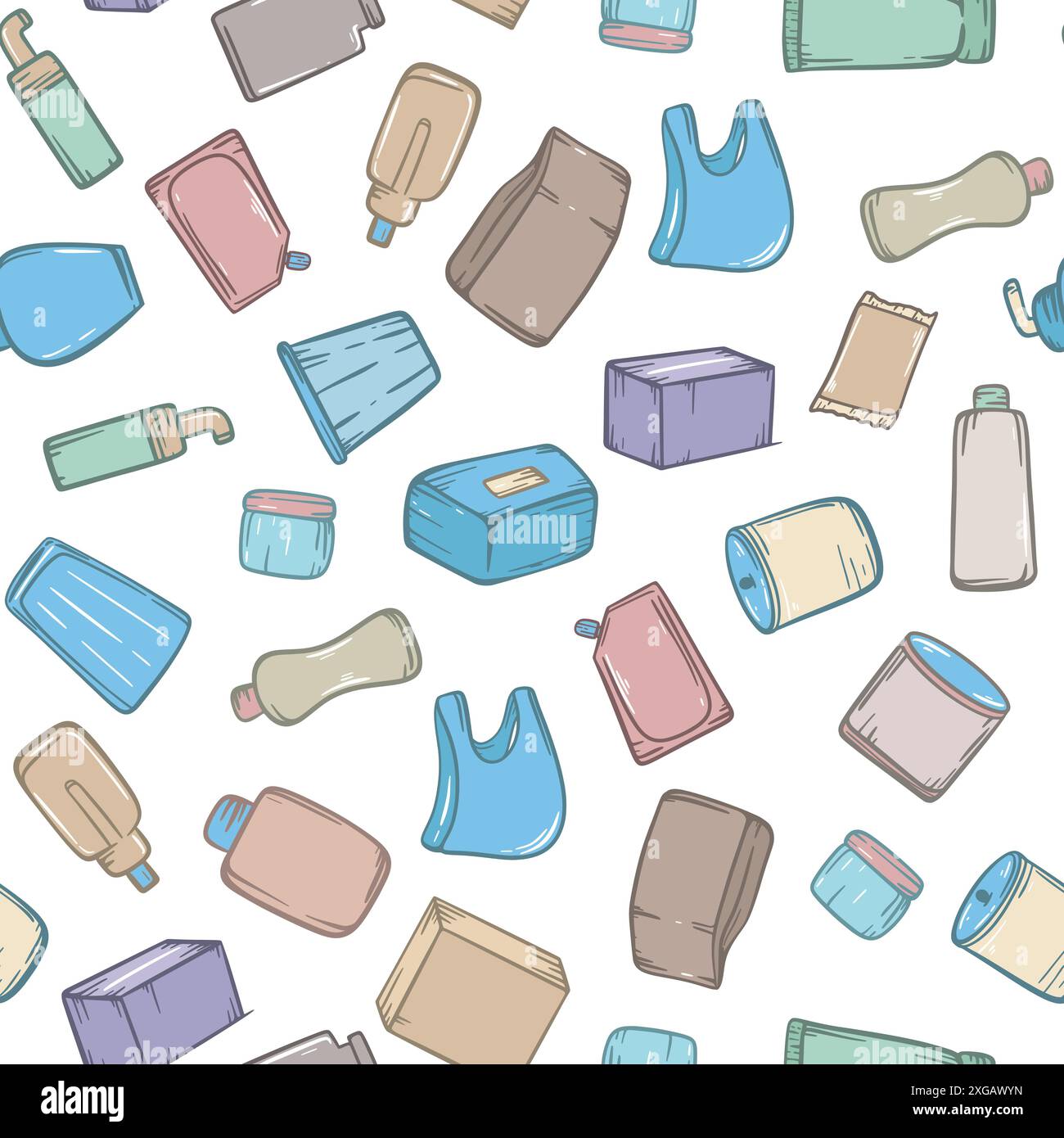 Seamless pattern with different types of packaging. Background with ...