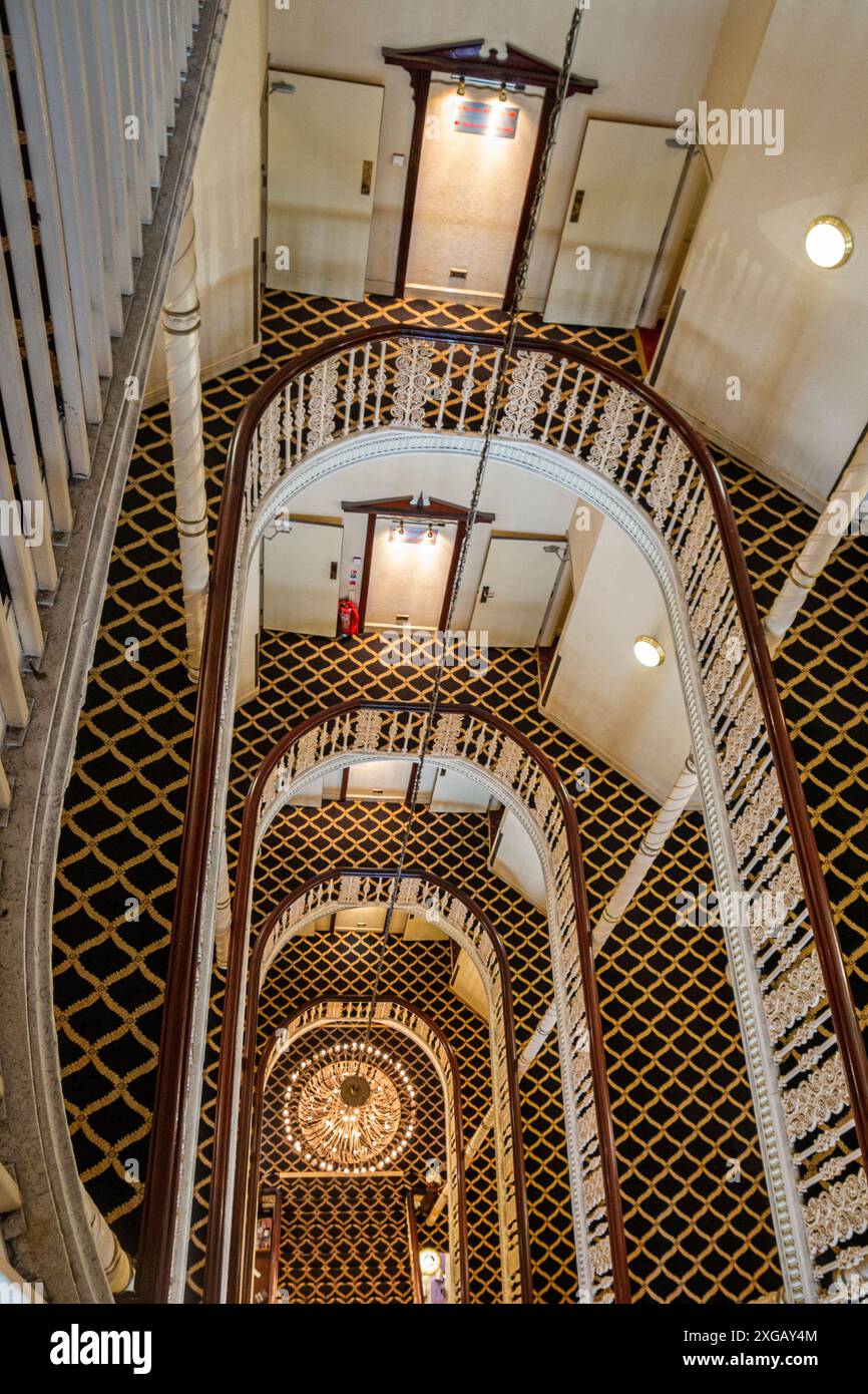 Interior diminishing perspective top view above hall or foyer between ...