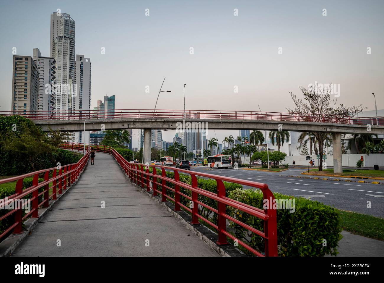 Walkway and footbridge over Balboa Avenue, Panama City, Panama, Central ...