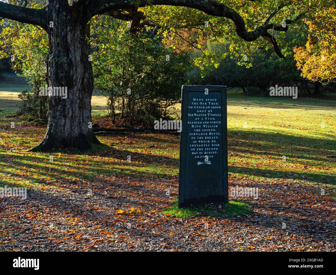 Rufus stone memorial to King William 2nd William Rufus at Castle Malwood Walk, near Brook, New ...