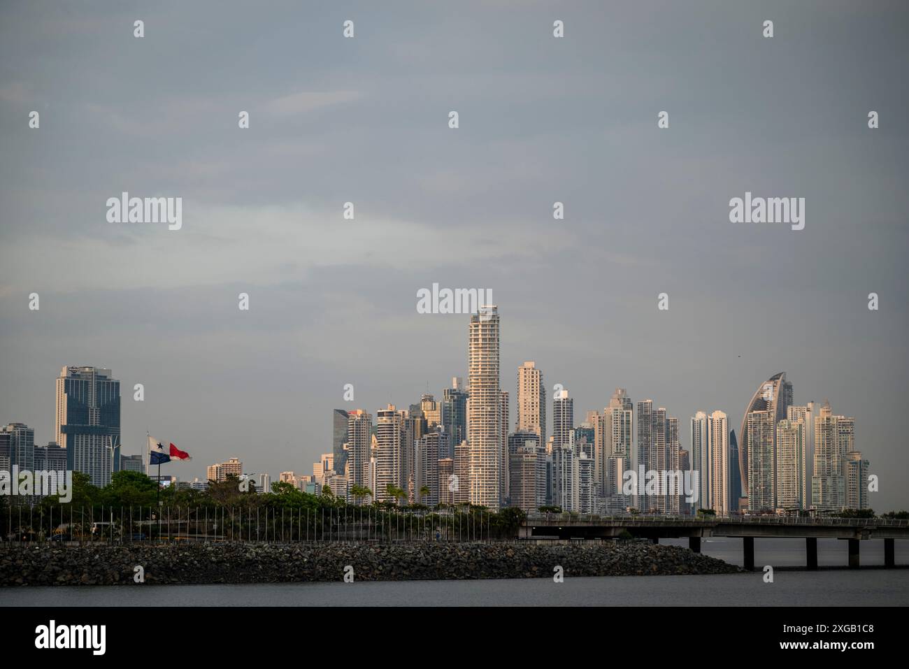 Cityscape of modern Panama City and Panama flag, Panama, Central ...