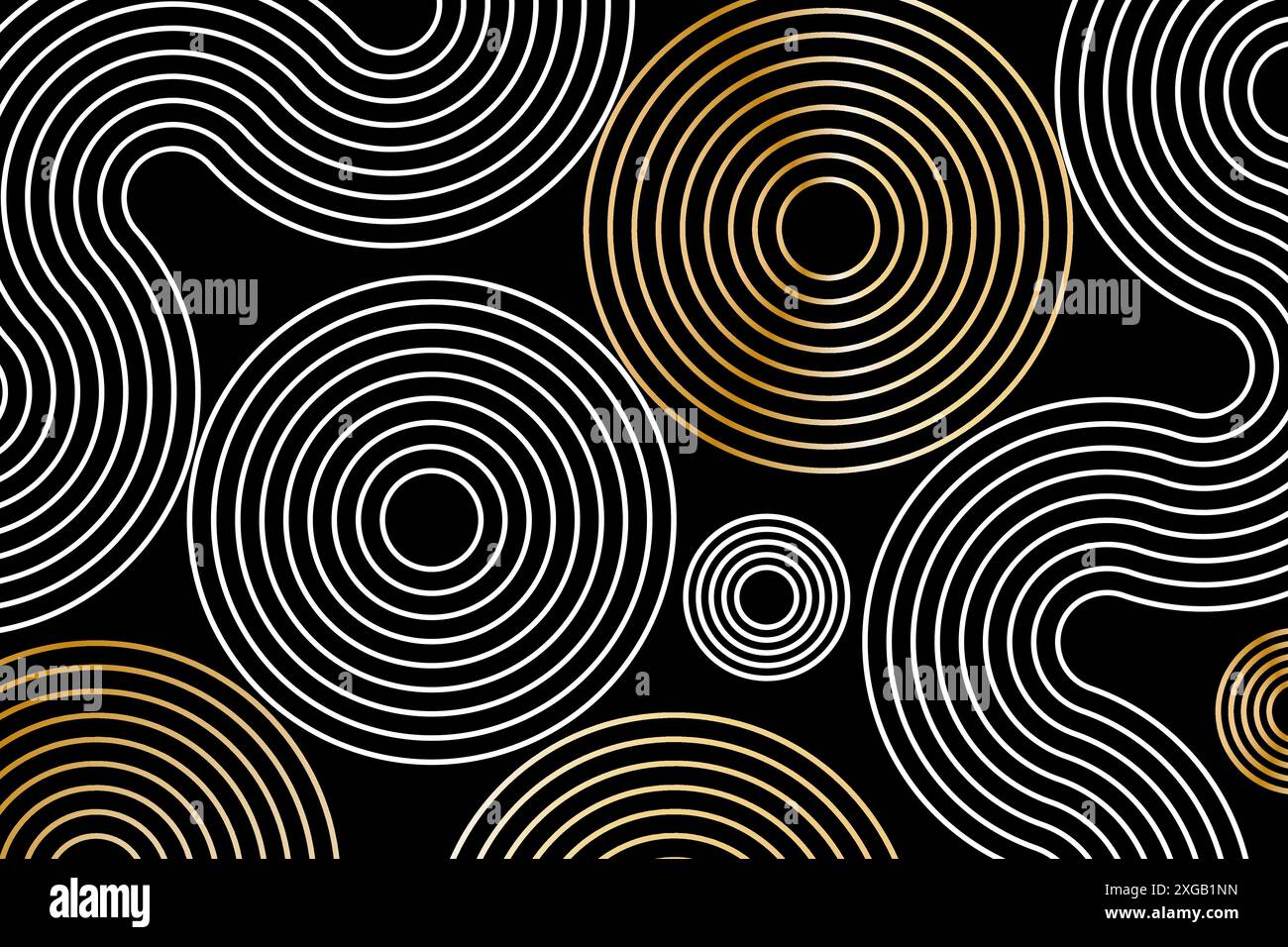 Abstract white lines circles on black background, linear swirls path ...