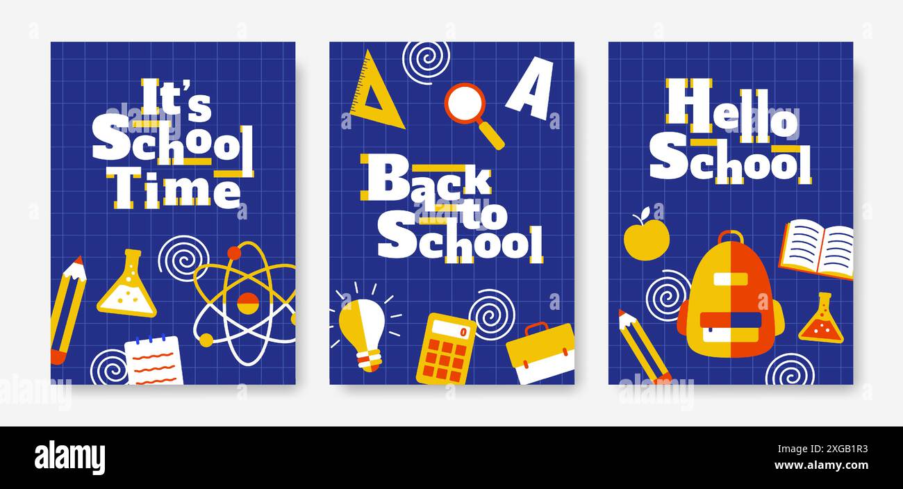 School posters with phrases and elements. Back to school, It's school ...