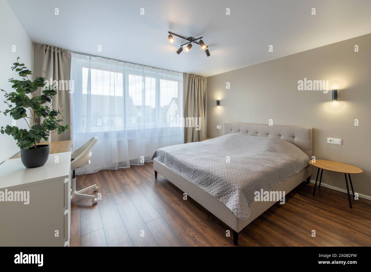 Minimalism Young Adult Living Room Interior. Bed and Coffee Table. Gray ...