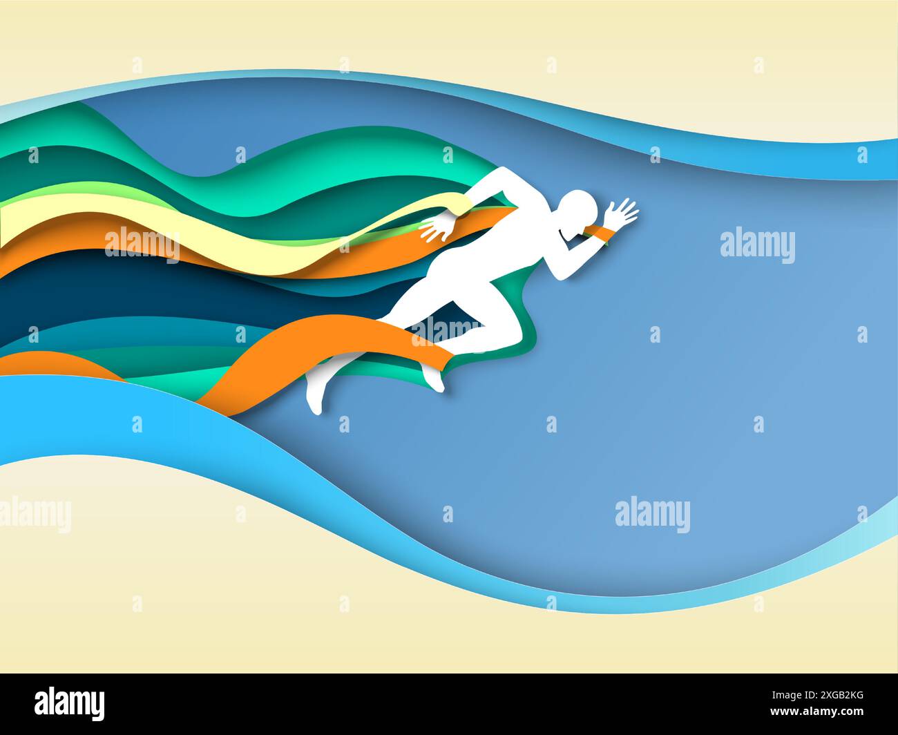 Running fitness man dynamic movement papercut background Stock Vector ...