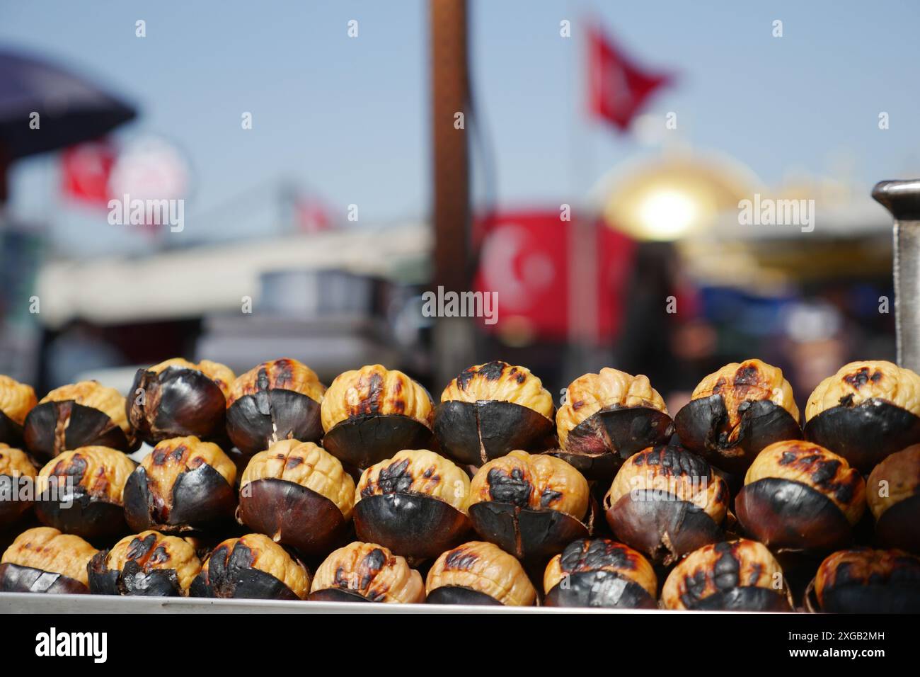traditional Istanbul street food grilled chestnuts in a row Stock Photo ...