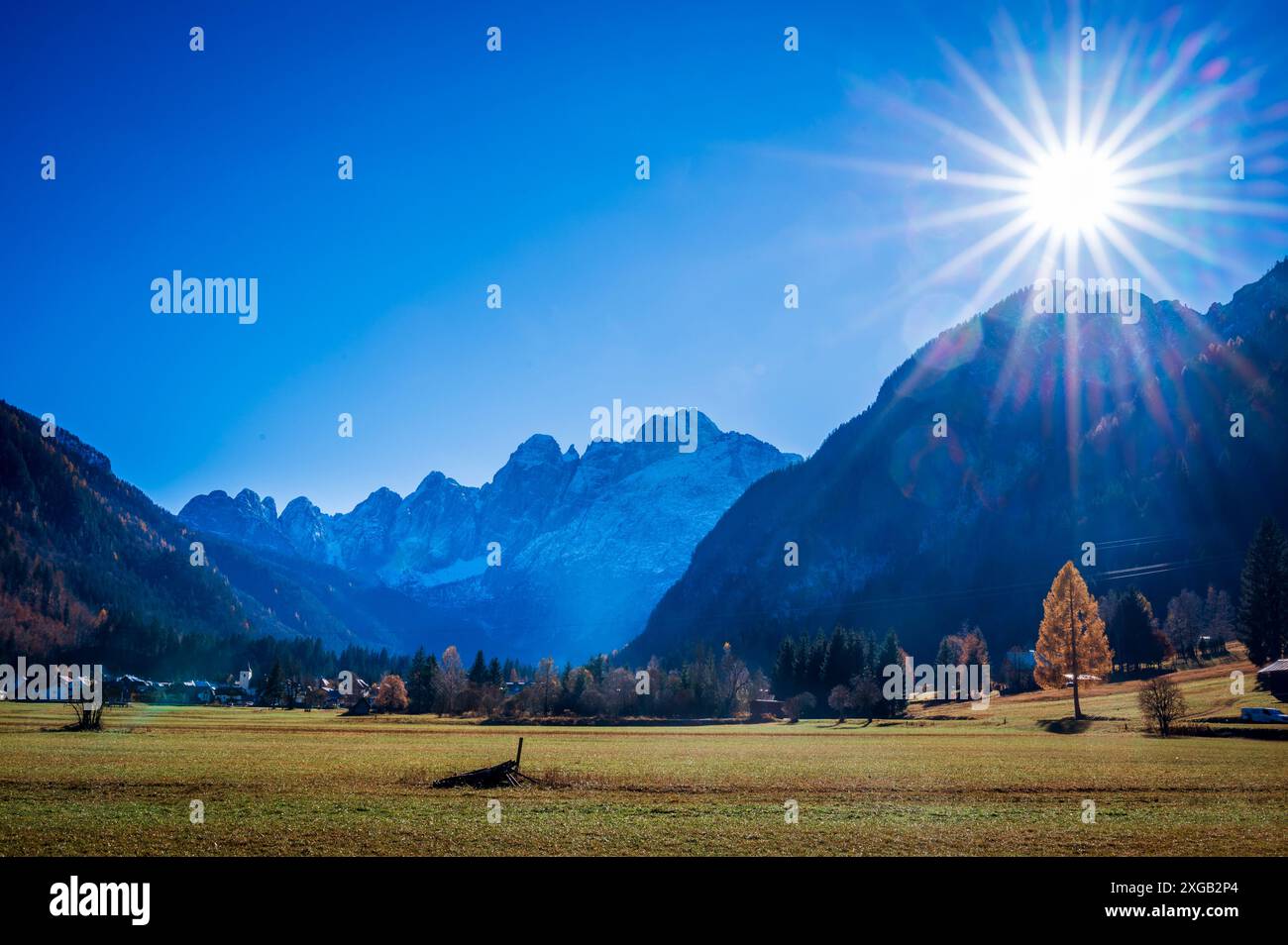 The town of Valbruna at the foot of Montasio Stock Photo - Alamy