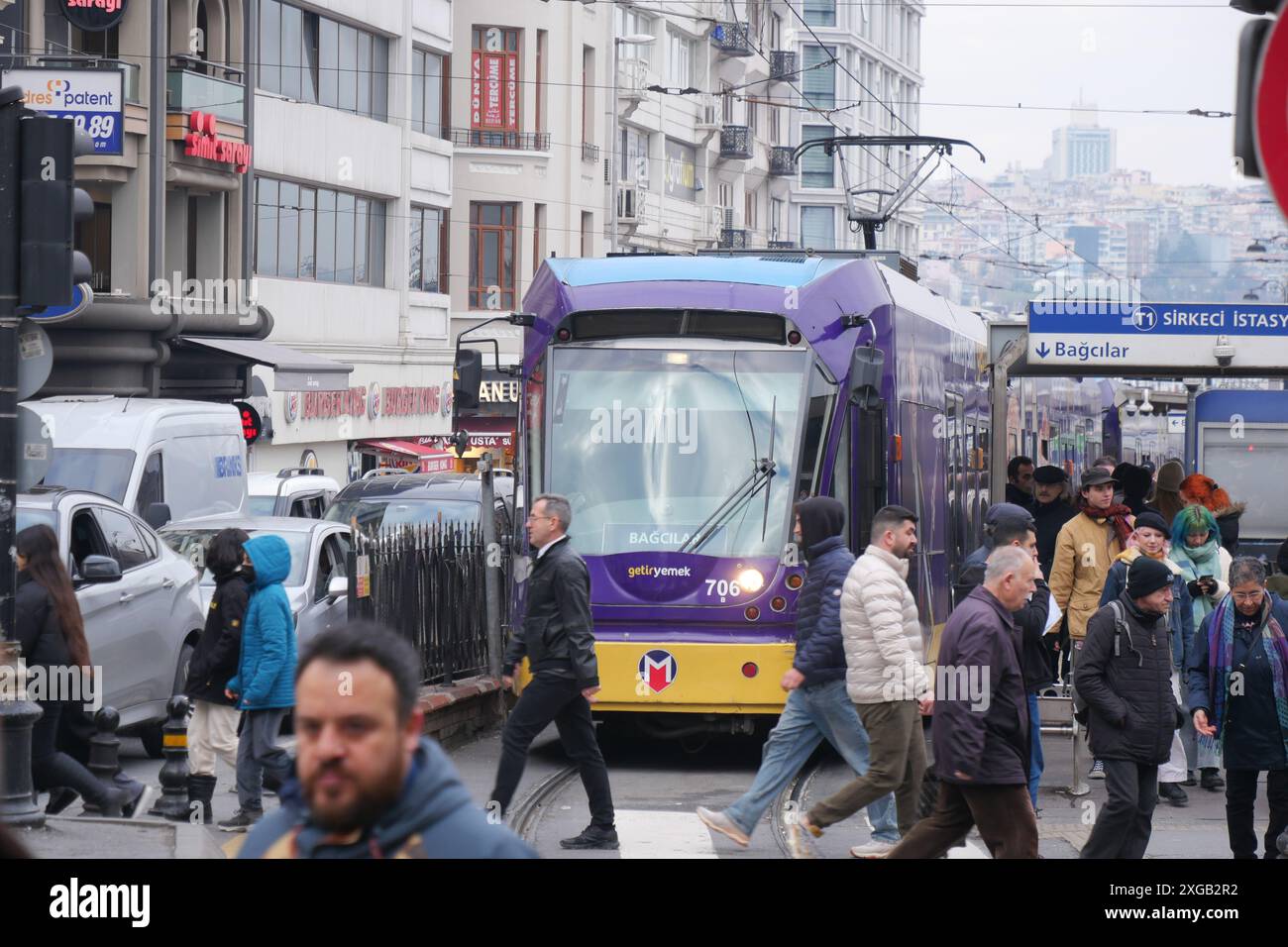 turkey istanbul 1 june 2023. T1 tram at on the bridge at Eminonu Stock ...