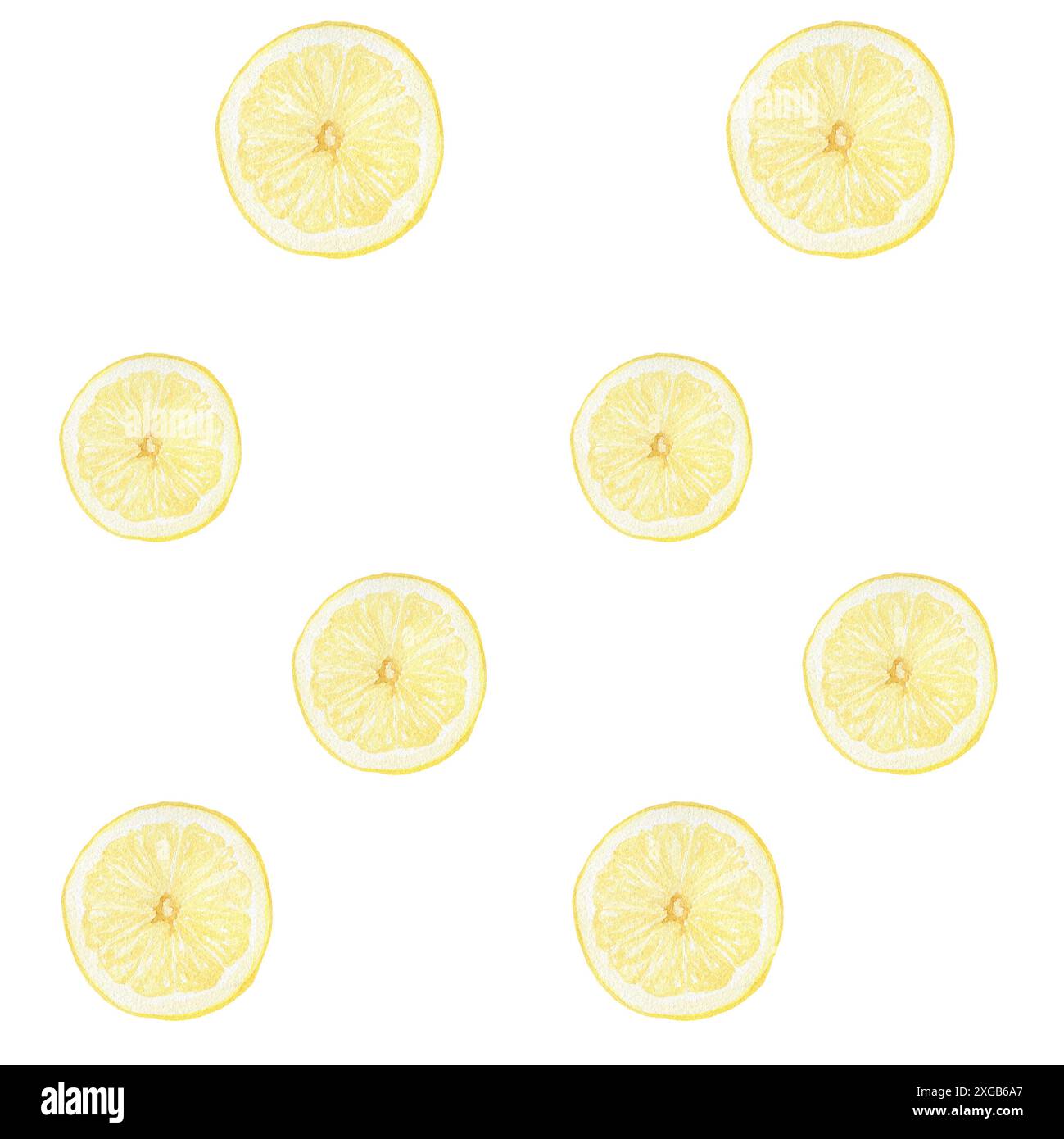 Seamless pattern with yellow round lemon slices. Hand drawn watercolor ...