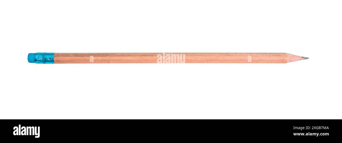 Pencil natural wood with blue eraser isolated on white, transparent ...