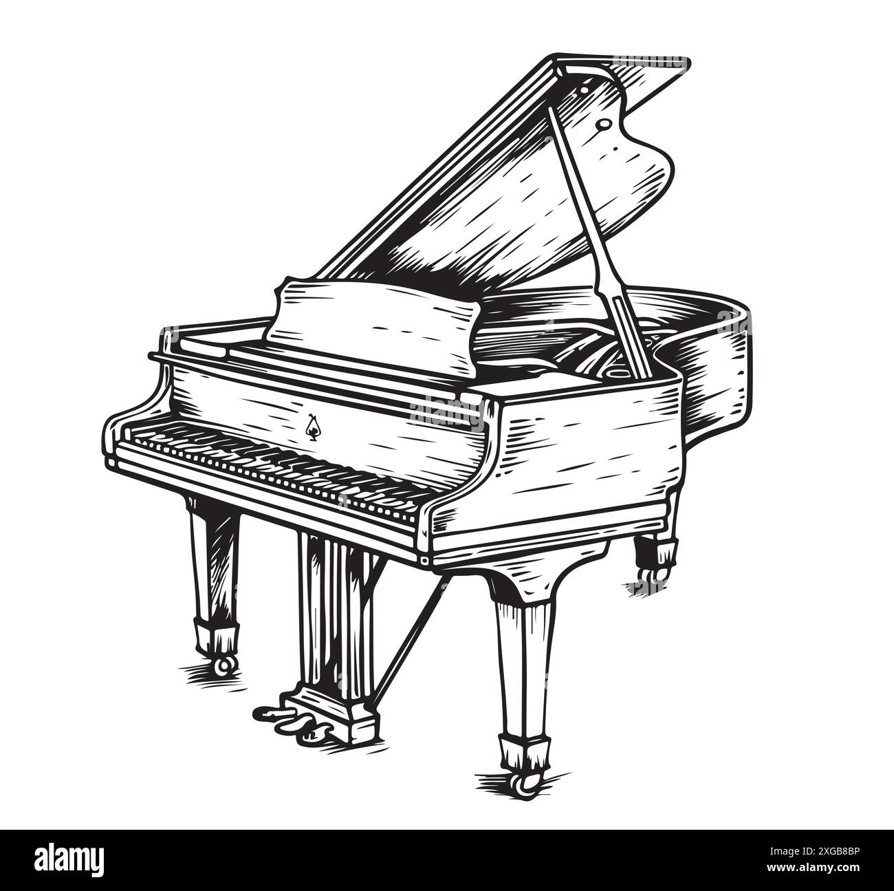 Vintage old grand piano hand drawn sketch Vector illustration Stock ...