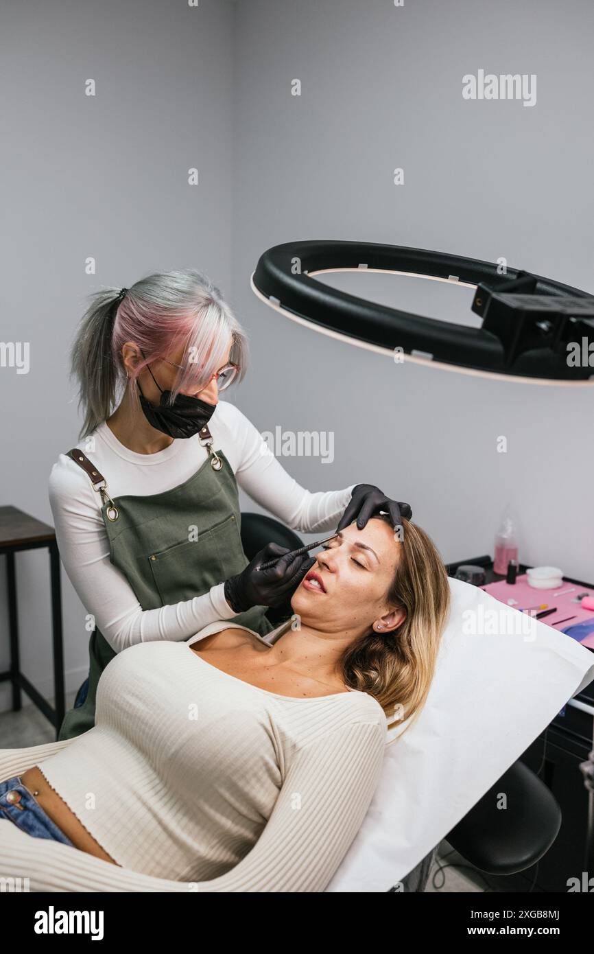 Professional microblading preparation, eyebrow designing process Stock ...