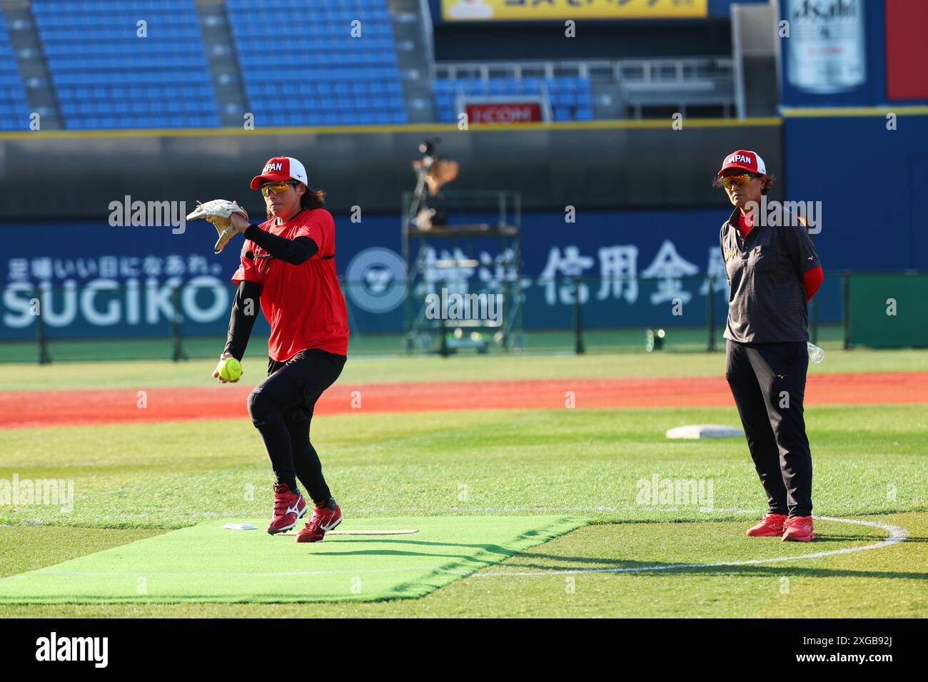 Kanagawa, Japan. 8th July, 2024. (L-R) Yukiko Ueno, Reika Utsugi head coach (JPN) Softball ...
