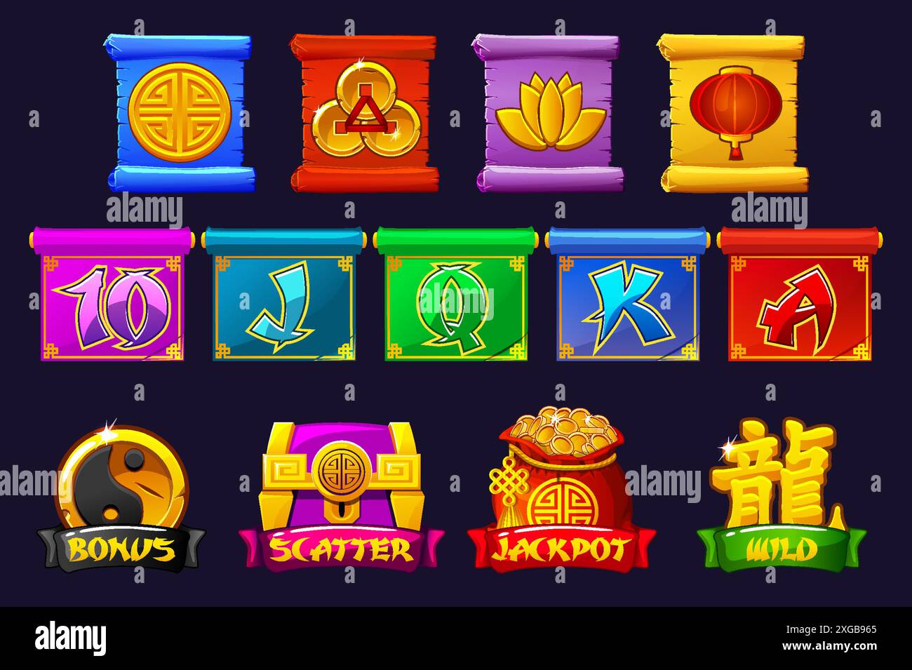 A complete set of symbols for the Chinese slot game. Jackpot, bonus ...