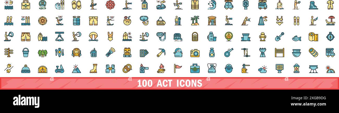 100 act icons set. Color line set of act vector icons thin line color ...