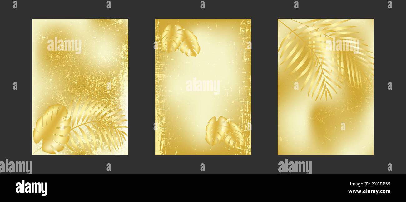 Luxurious gradient gold backgrounds with tropical foliage. Golden ...