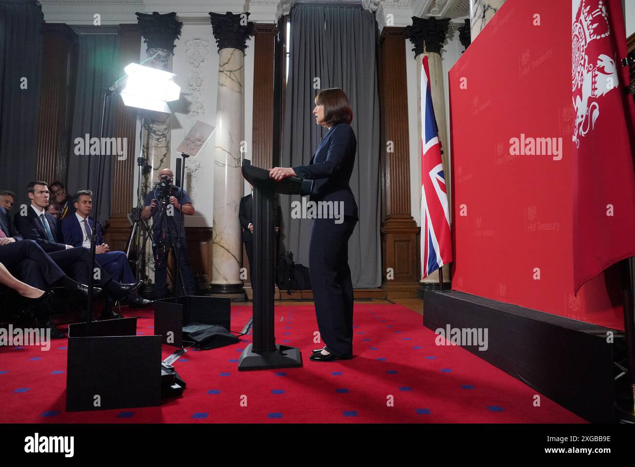 Chancellor Rachel Reeves giving a speech at the Treasury in London, to ...