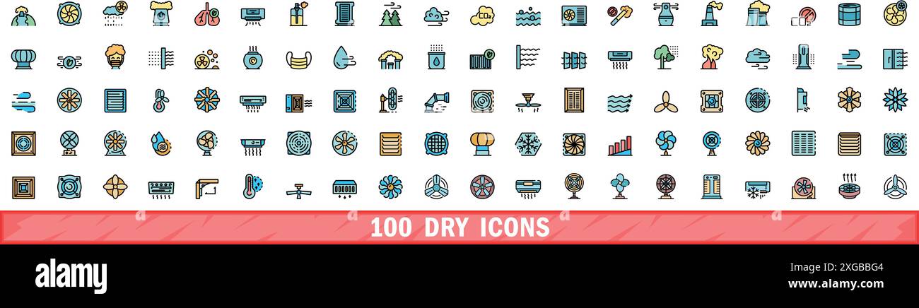 100 dry icons set. Color line set of dry vector icons thin line color ...