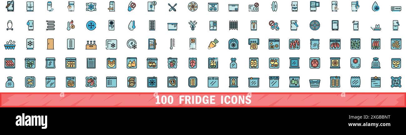 100 fridge icons set. Color line set of fridge vector icons thin line ...