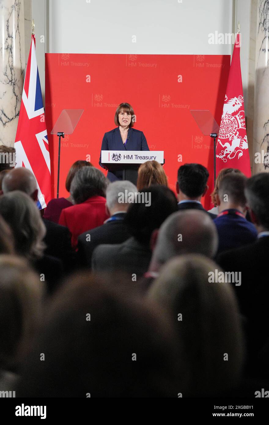 Chancellor Rachel Reeves giving a speech at the Treasury in London, to ...
