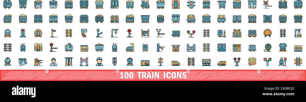 100 train icons set. Color line set of train vector icons thin line ...