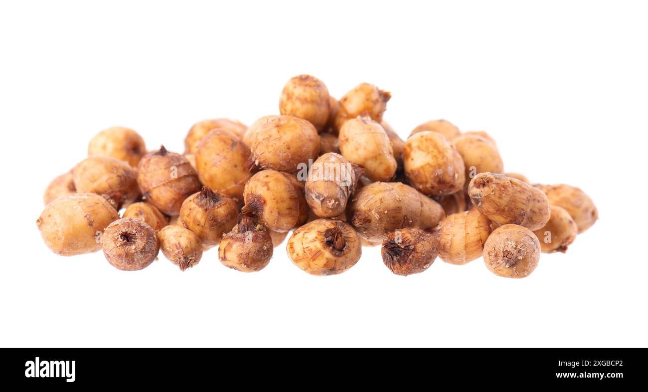 Tiger nuts isolated on white background. Pile of chufa nuts, earth ...