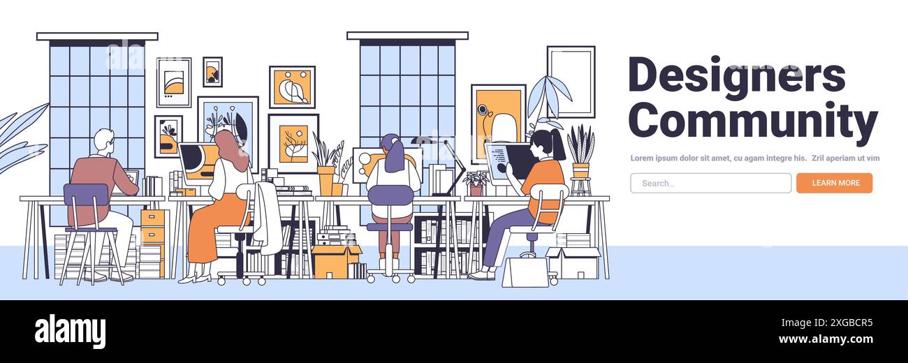 Designers community collaborative workspace minimalistic line art ...