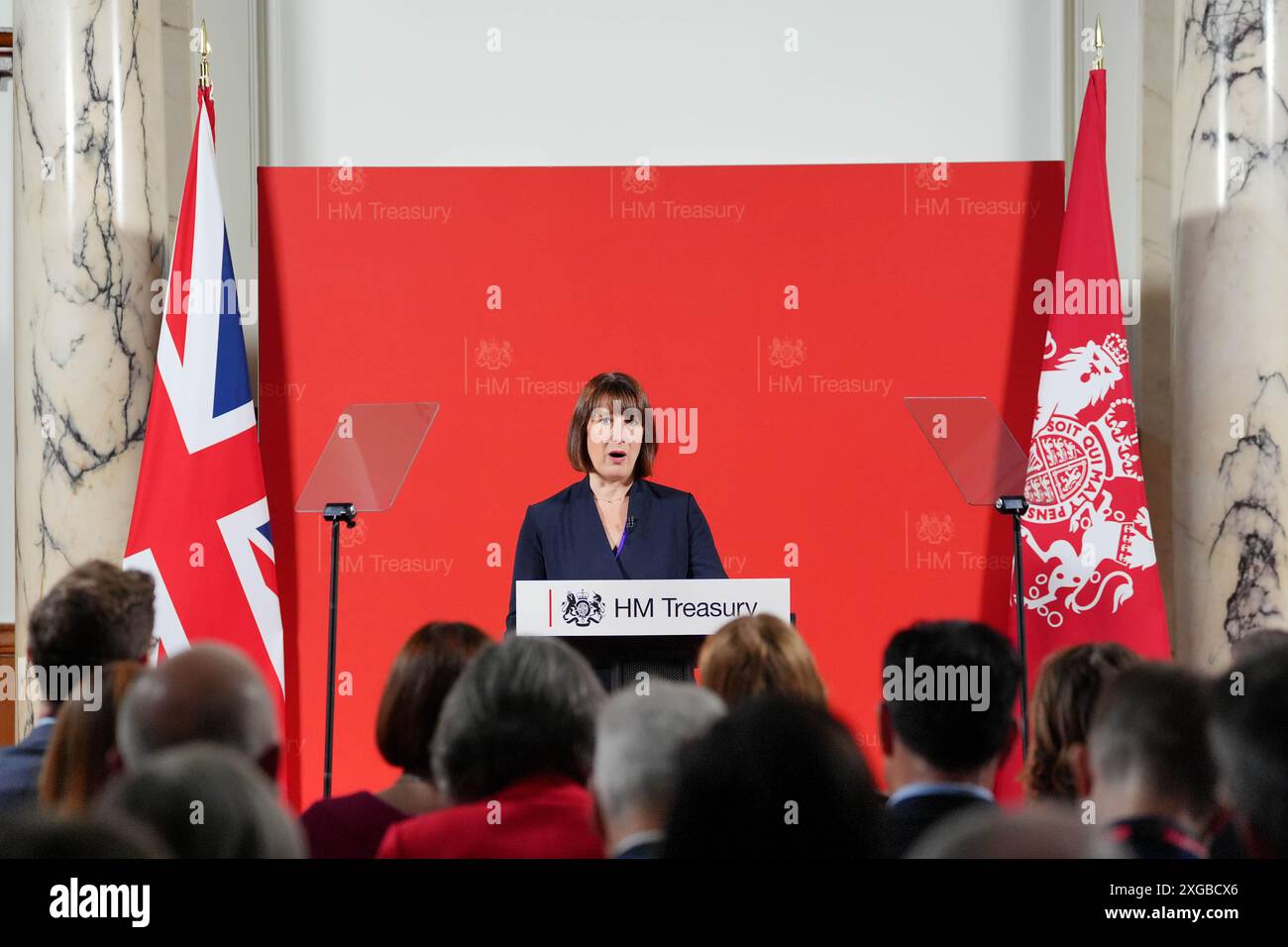 Chancellor Rachel Reeves giving a speech at the Treasury in London, to ...