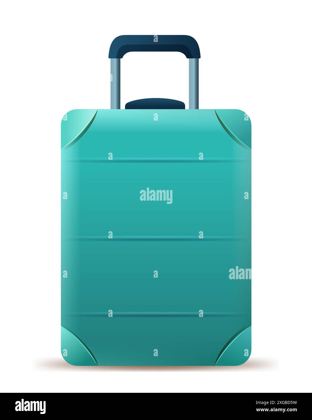 Turquoise suitcase with extended handle travel luggage modern design isolated on white ...