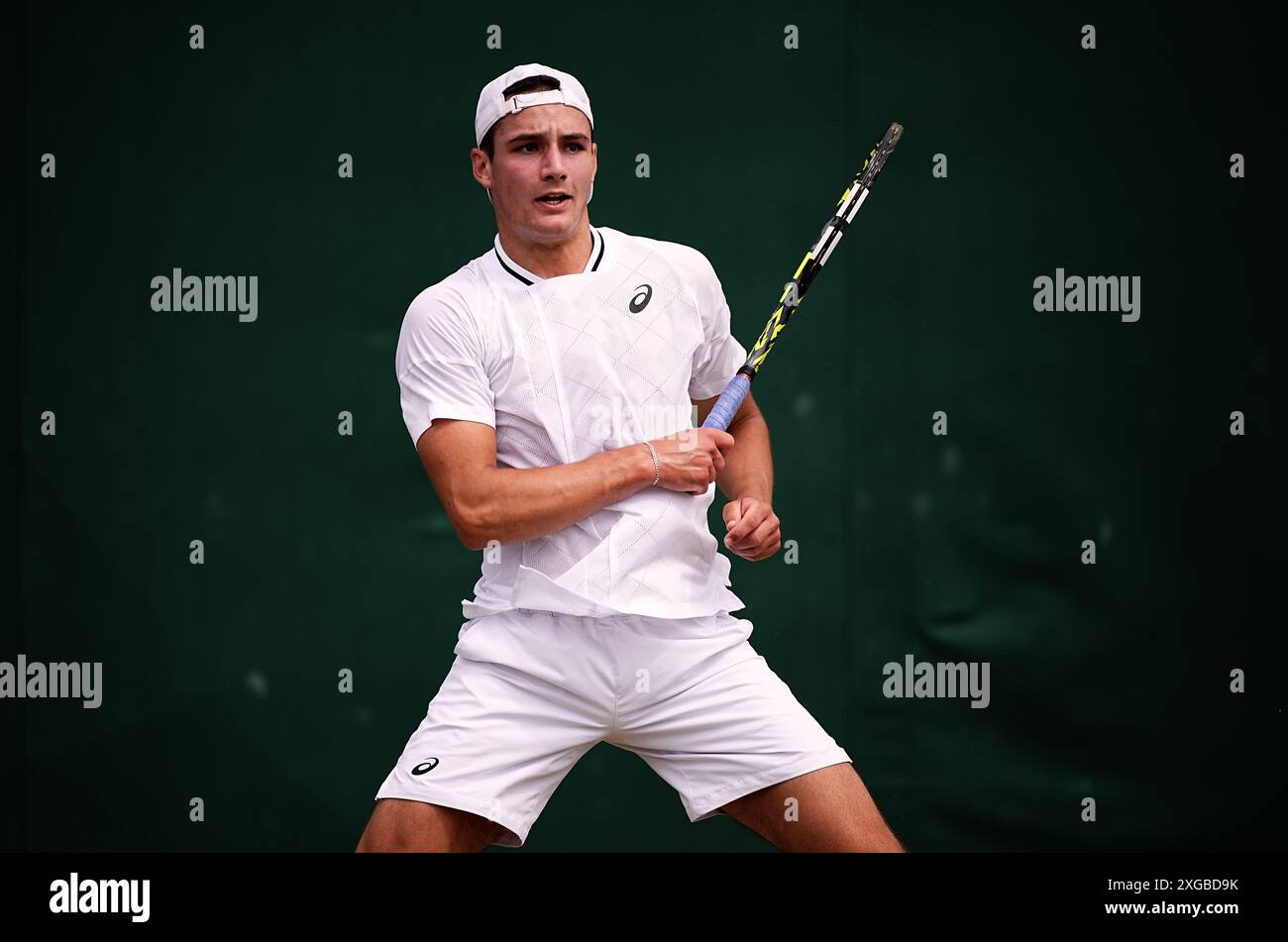Jamie Diack in action on day eight of the 2024 Wimbledon Championships ...