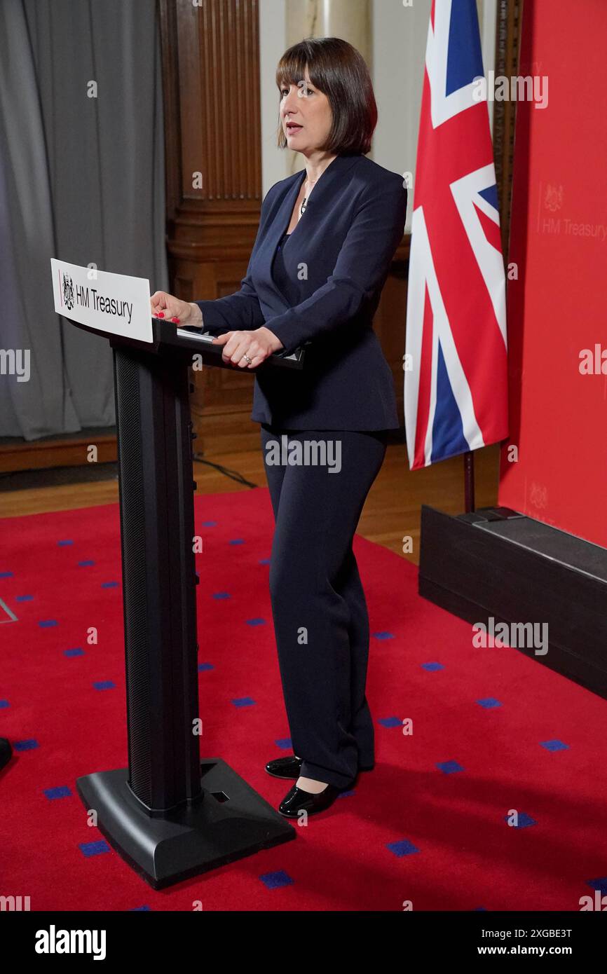 Chancellor Rachel Reeves giving a speech at the Treasury in London, to ...
