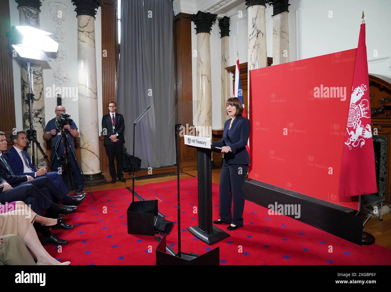 Chancellor Rachel Reeves giving a speech at the Treasury in London, to ...