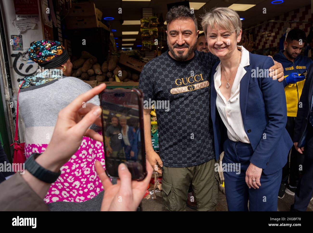 Home Secretary Yvette Cooper during a walk through Lewisham town centre ...