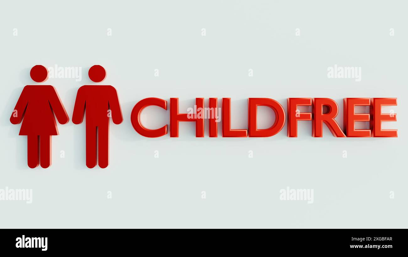 3d rendering of isolated man and female symbol with word "CHILDFREE ...