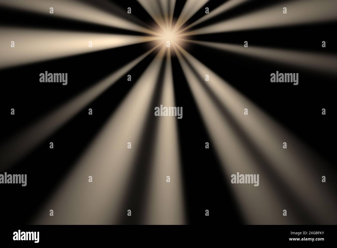 Rays of warm sunlight falling from above, isolated a deep black ...