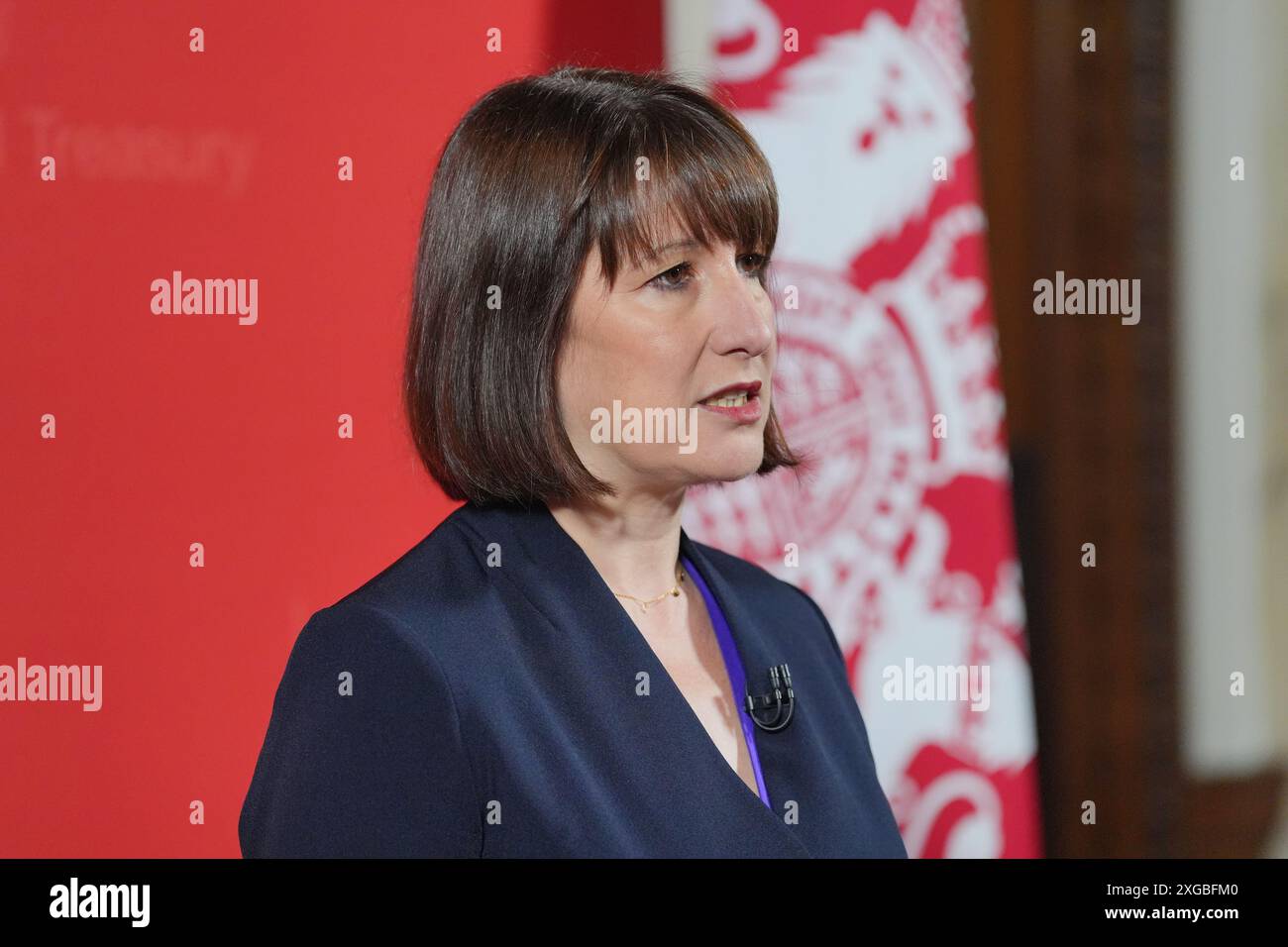 Chancellor Rachel Reeves giving a speech at the Treasury in London, to ...