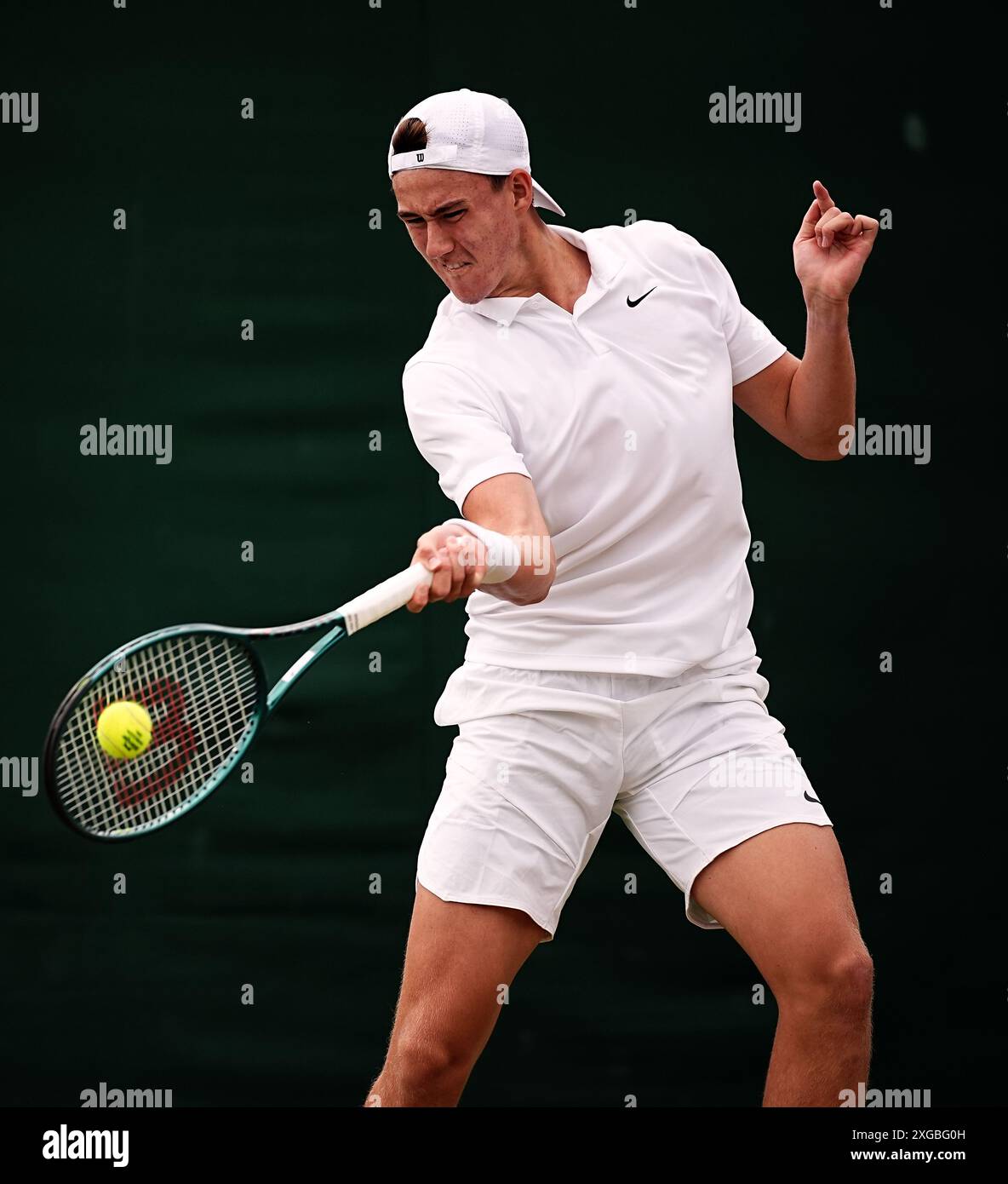 Oliver Bonding in action on day eight of the 2024 Wimbledon ...