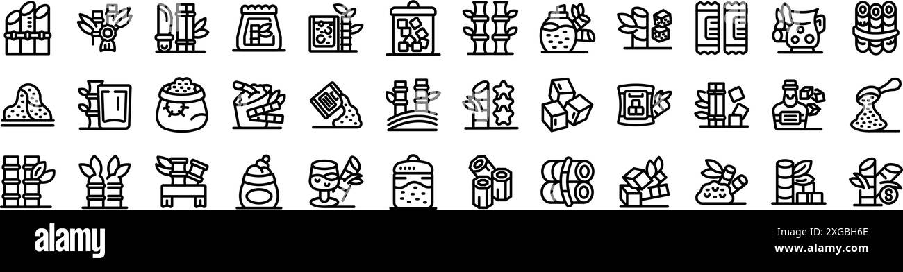 Sugarcane icons set. Sugar cane agriculture, industrial production ...