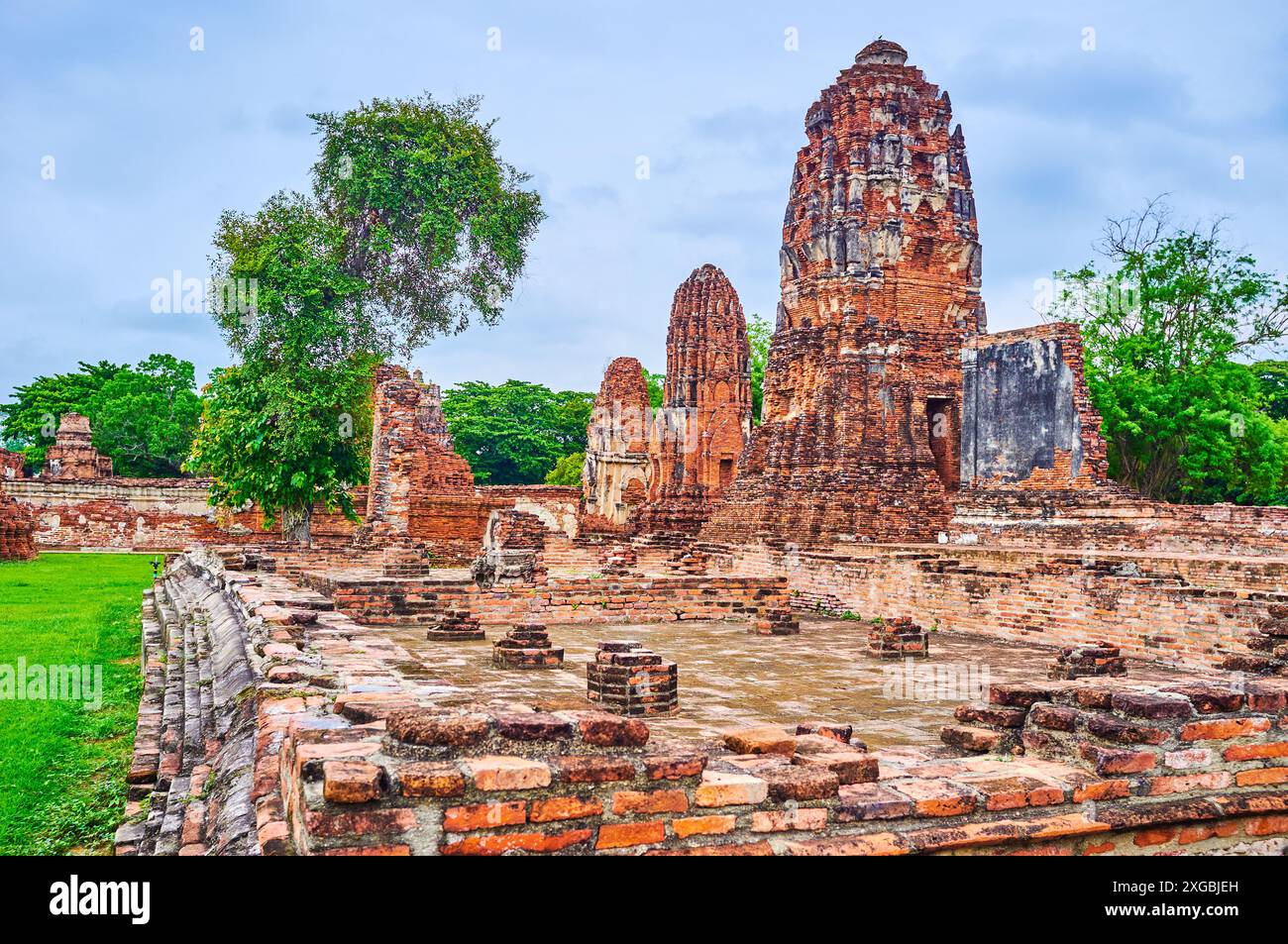 The ruins of ancient brick shrines and chedis of Wat Mahathat complex ...