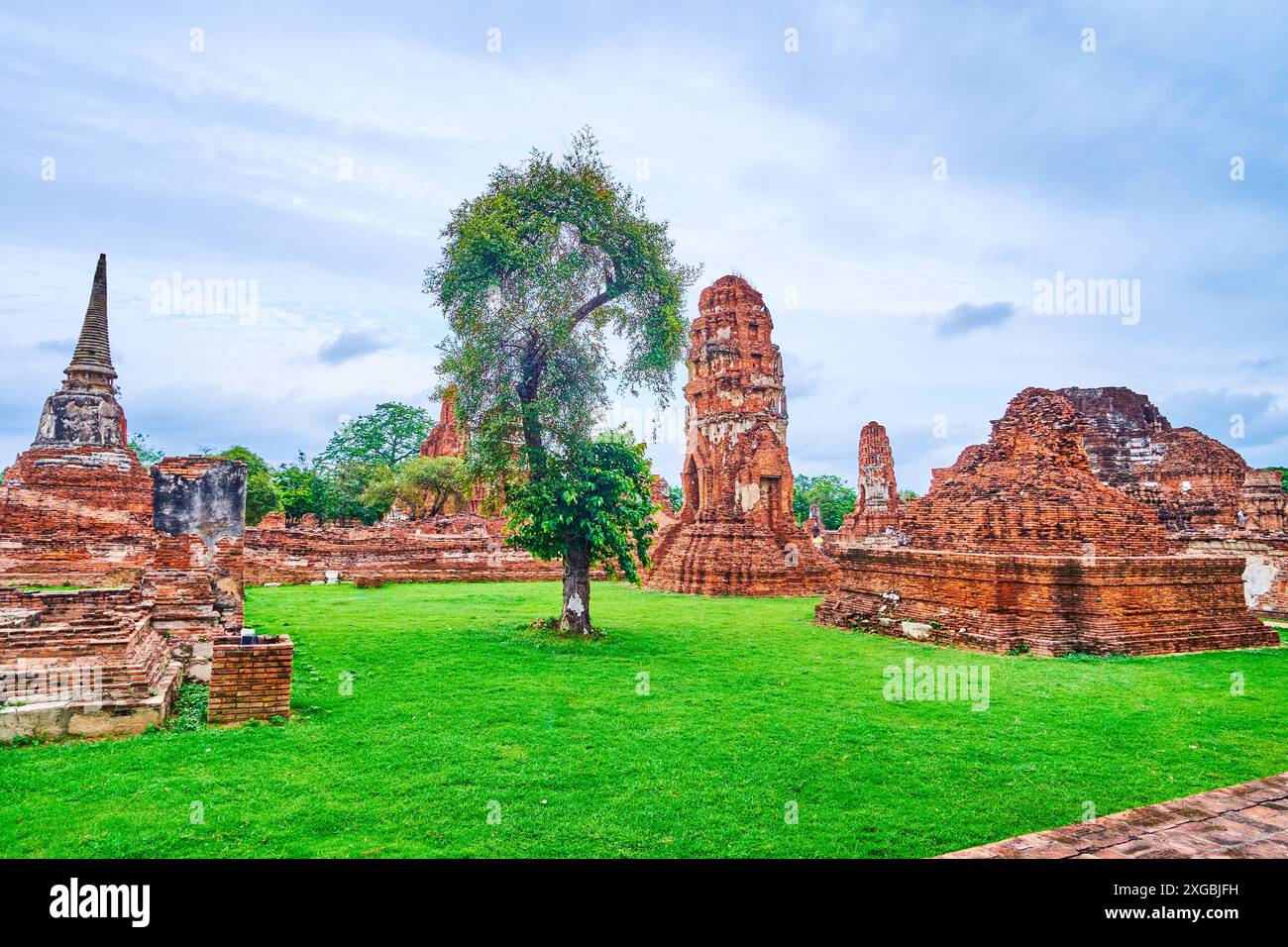 The ruins of ancient brick shrines and chedis of Wat Mahathat complex ...