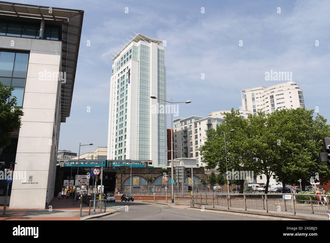 Modern skyline Cardiff city centre Wales, The Radisson Blu hotel centre ...