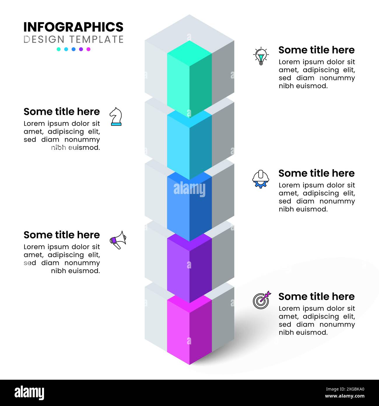 Infographic template with icons and 5 options or steps. Isometric tower. Can be used for ...