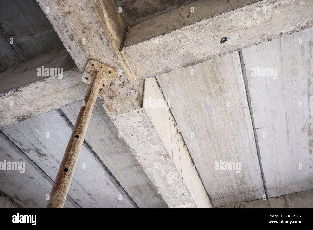 building under construction with iron steel support concrete beams ...