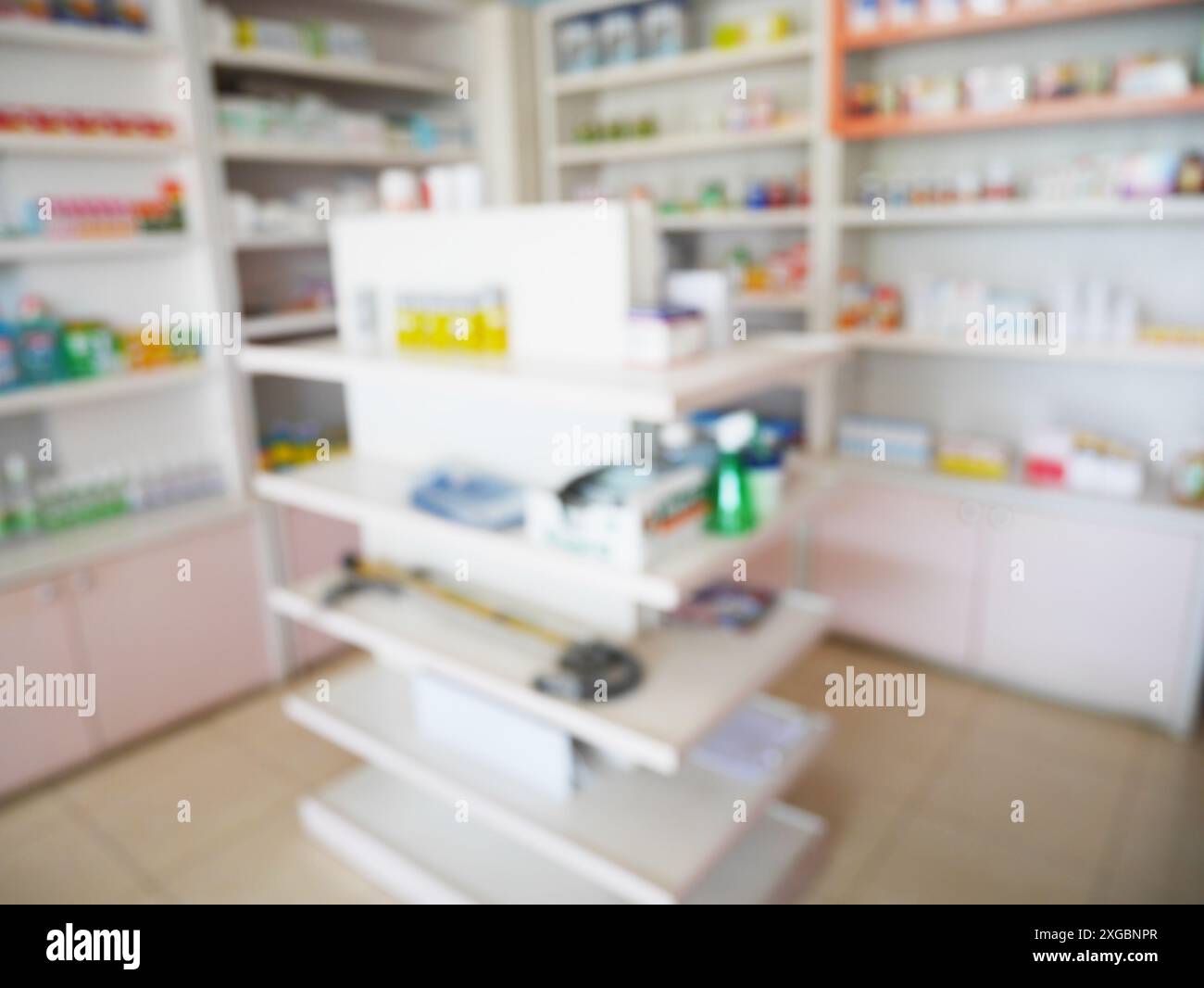 pharmacy store with blur medicines arranged on shelves Stock Photo - Alamy