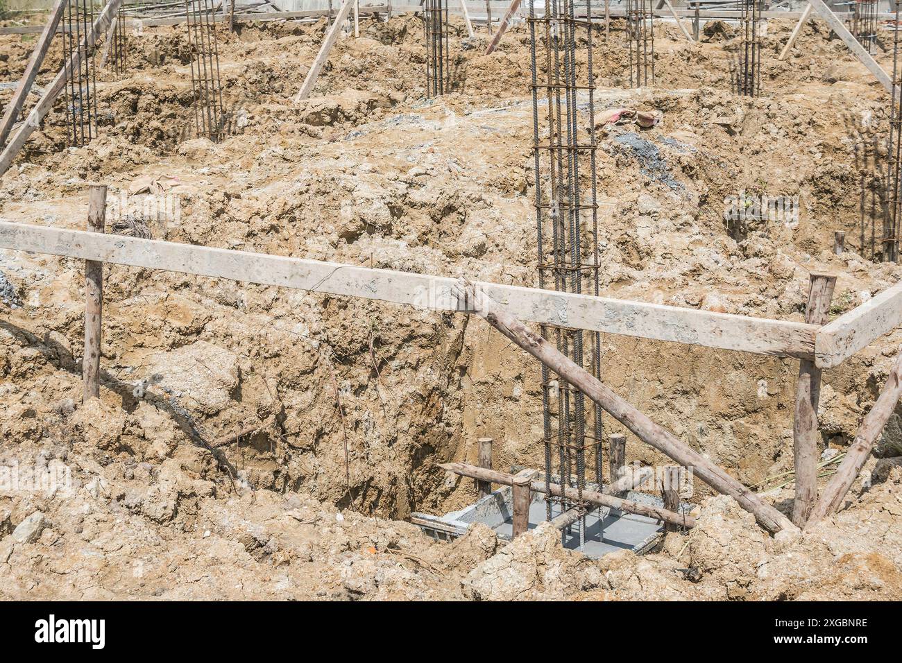 New House building construction site with rebar steel to reinforced ...