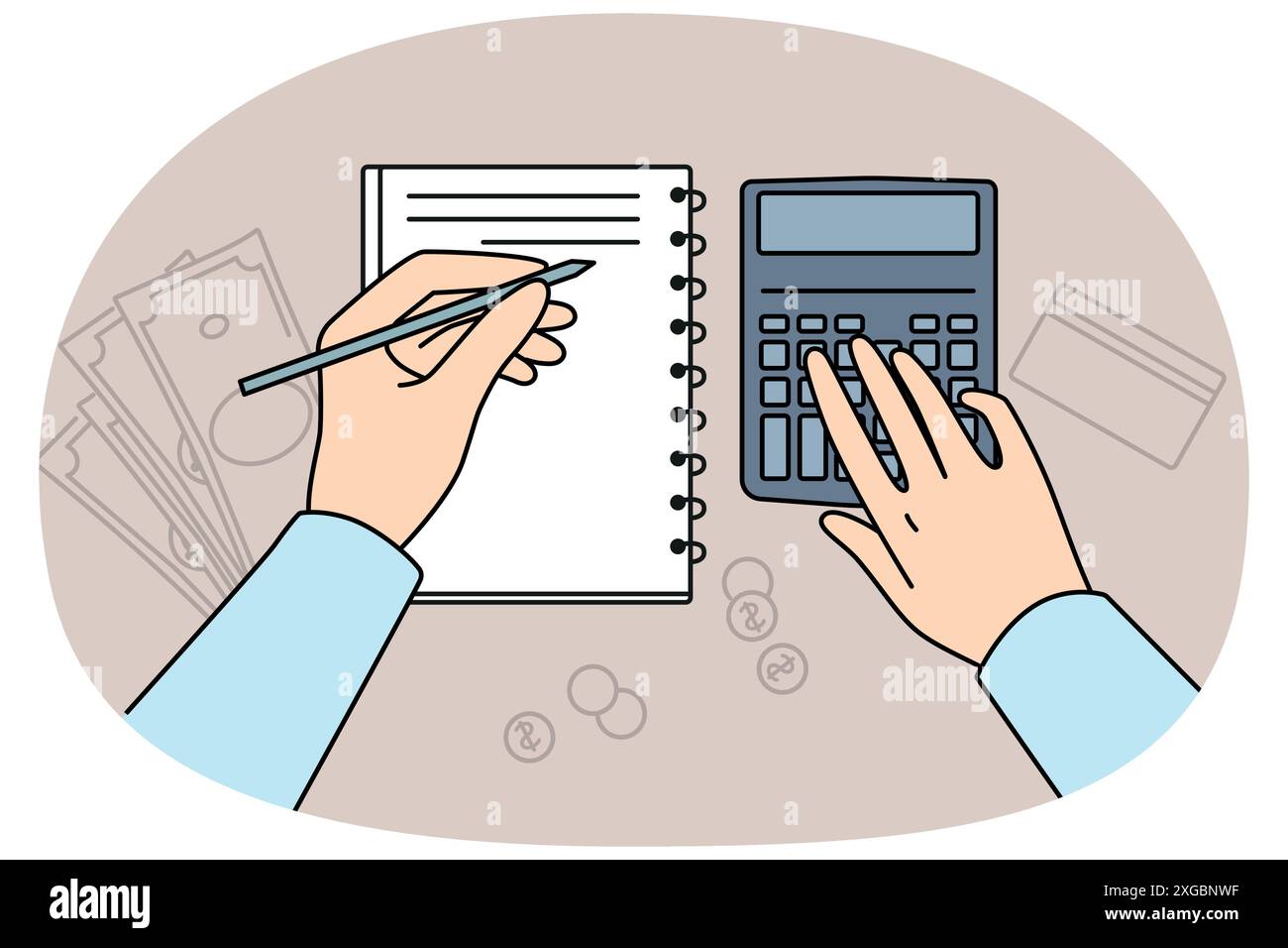 Hands of accountant using calculator for auditing and making entries in ...