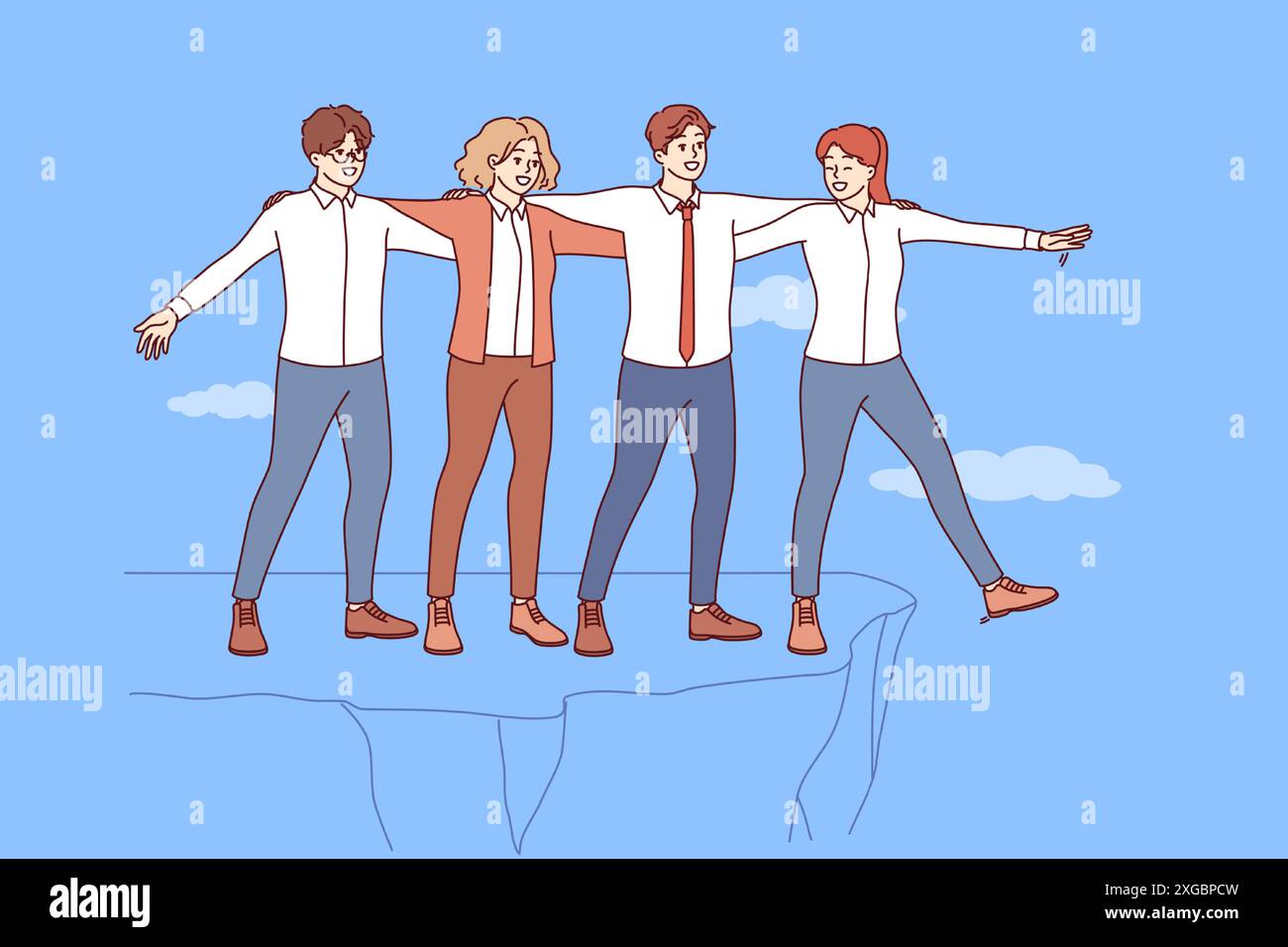 Well-coordinated teamwork business people allows to avoid risk and save ...