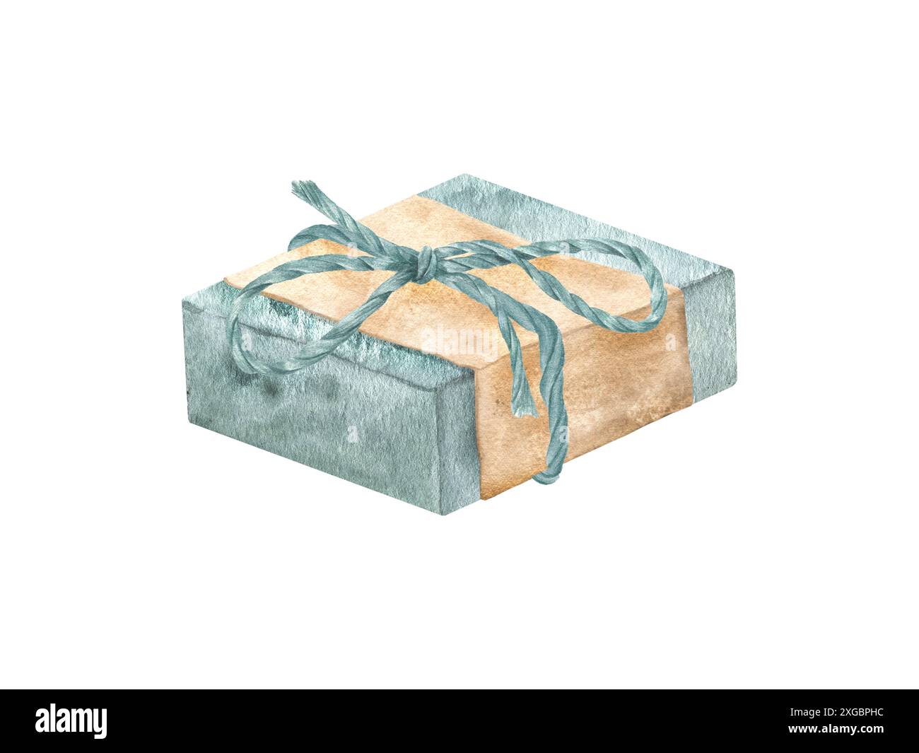Blue green natural soap bar wrapped in beige paper and tied with jute ...